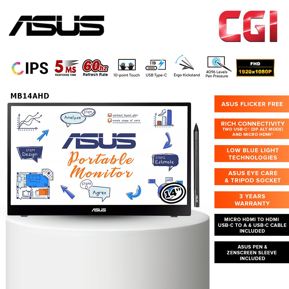 Asus Zenscreen Ink MB14AHD 14" 10-Point Touch IPS FHD 60Hz 5ms USB-C ...