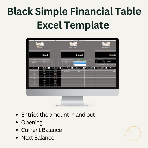 Black Simple Financial Table Excel Template Templat Excel Jadual ...