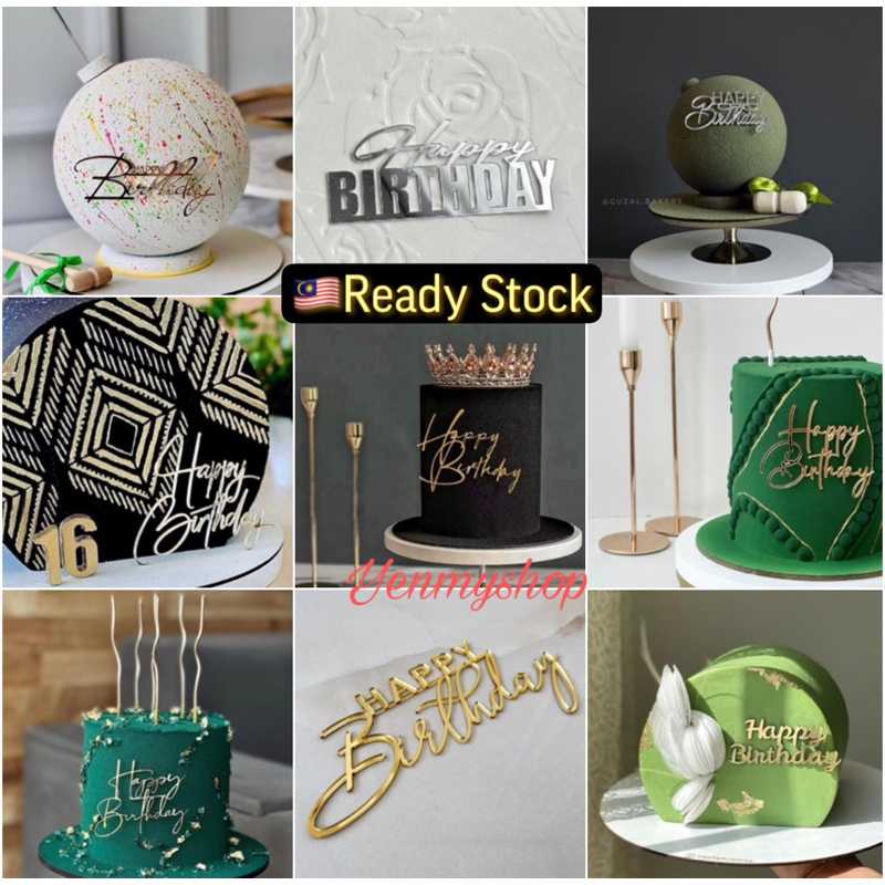 Kek Acrylic Happy Birthday Cake Topper, Cursive Font Happy Birthday ...