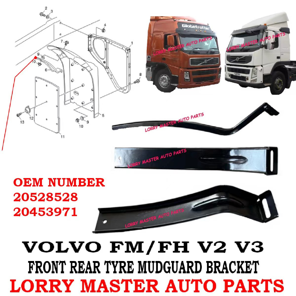 J02S14 FRONT REAR TYRE MUDGUARD BRACKET VOLVO FM/FH V2 V3 LORRY TRUCK ...
