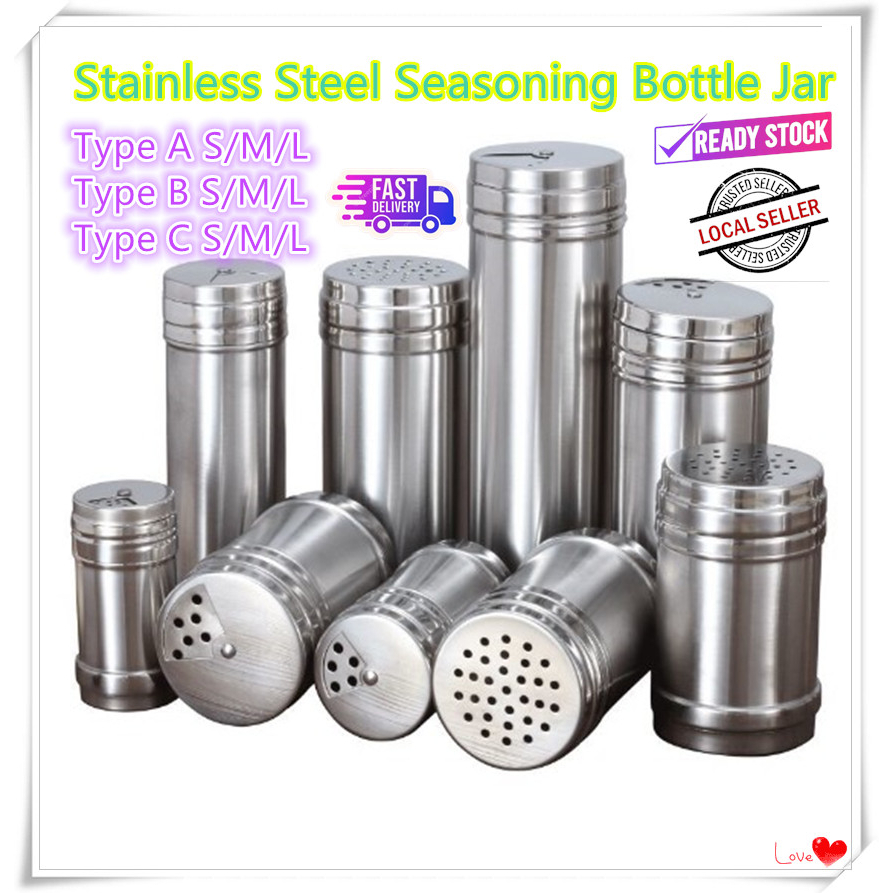 Stainless Steel Seasoning Tank Spice Jar Salt Pepper Shakers Pots BBQ ...