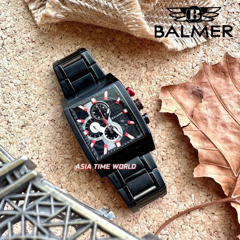 [Original] Balmer 7874G BK-49 Square Chronograph Men Watch with Black Dial Black Stainless Steel ...