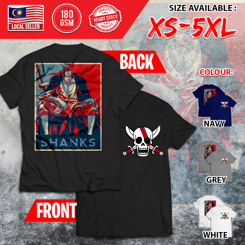 SHANKS One Piece Cartoon Anime Streetwear Baju Cotton XS-5XL Lengan ...