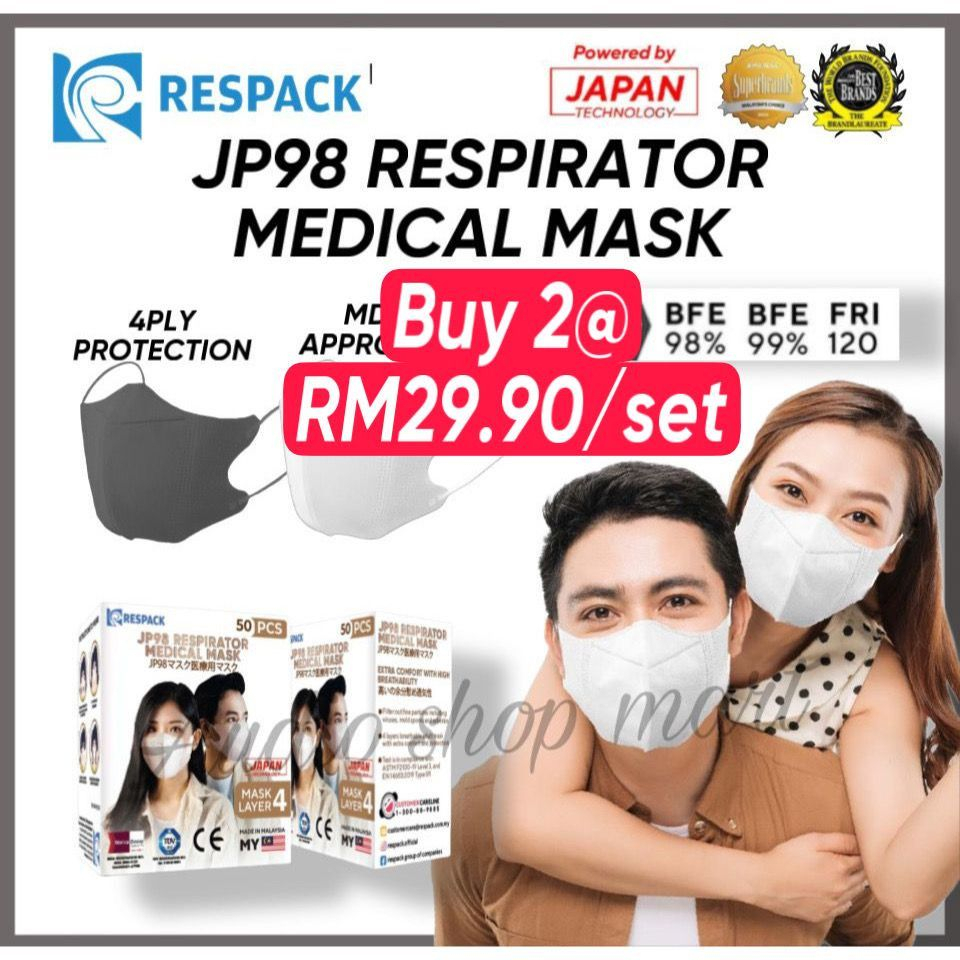 Respack JP98 Respirator Medical Face Mask - Dove Grey/ Pearl White ...