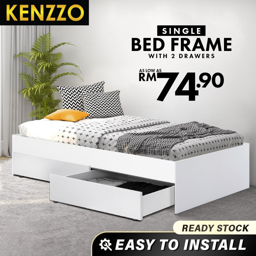 KENZZO : SNOW SERIES CLASSIC WOODEN SINGLE BED FRAME / KATIL/ KATIL ...
