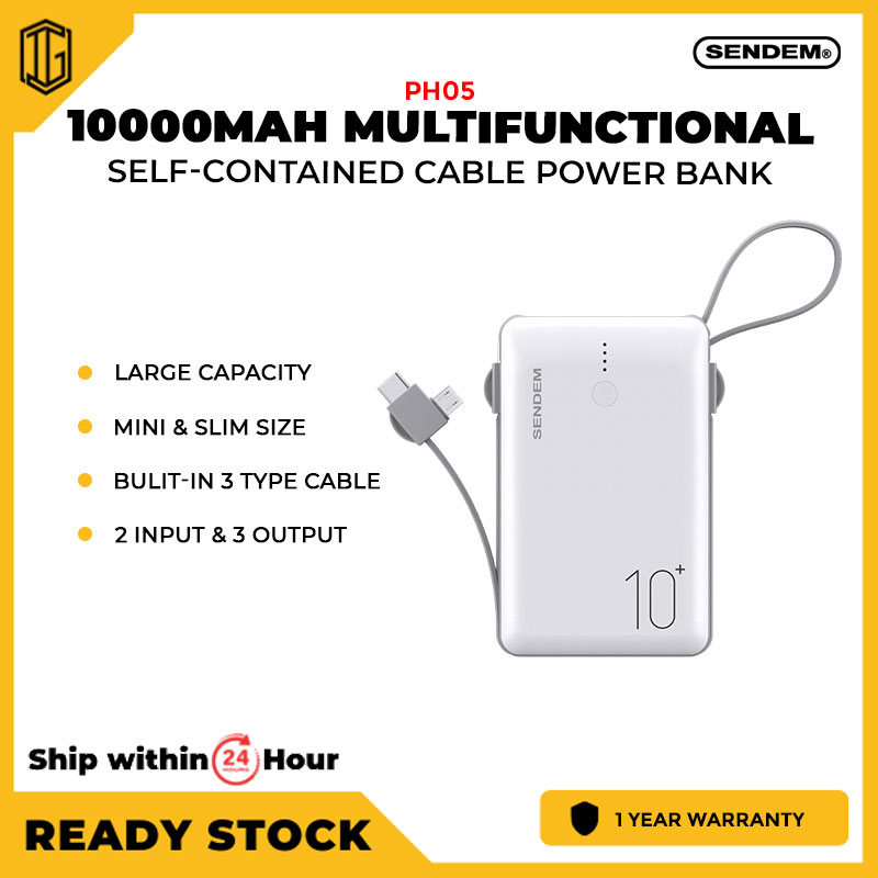 SENDEM PH05 10000mAh Multifunctional IOS Type-C Micro Cable Powerbank ...