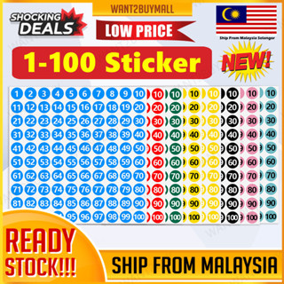 1cm 1-100 Small Size Number Flow Sticker Stick Label Consecutive Nombor ...