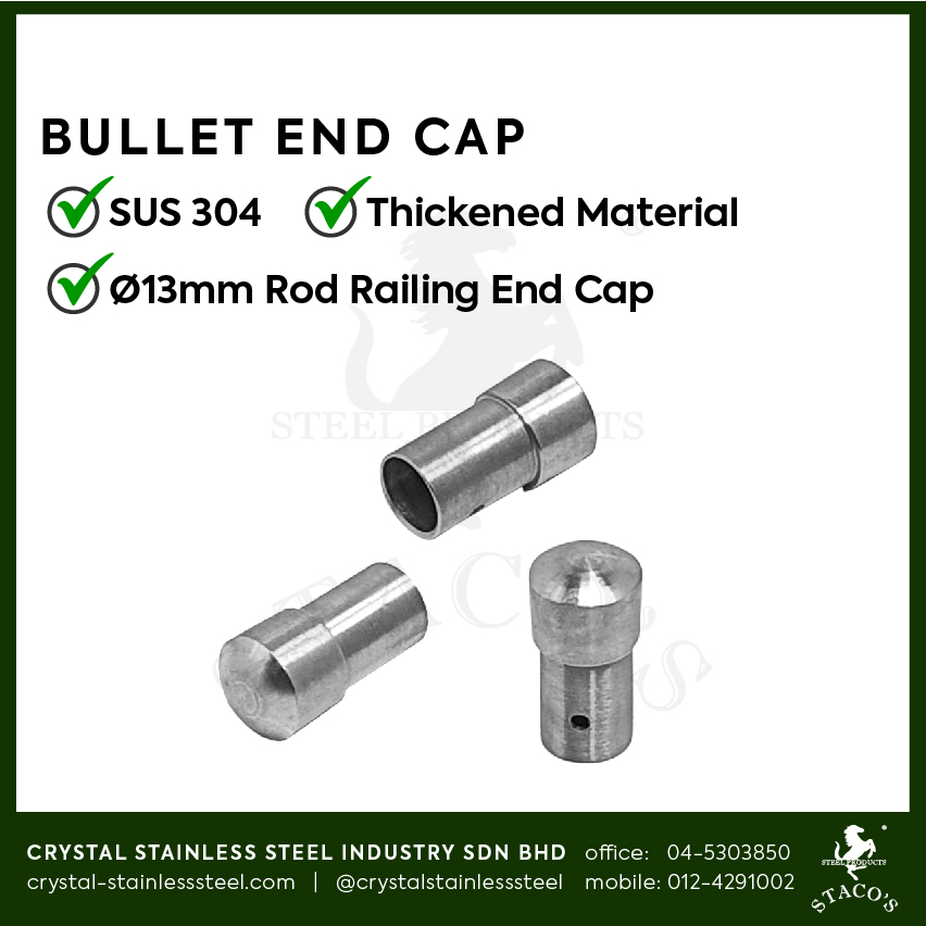 STACOS Stainless Steel 304 Bullet End Cap Pipe Rod Fitting Paip Penutup ...
