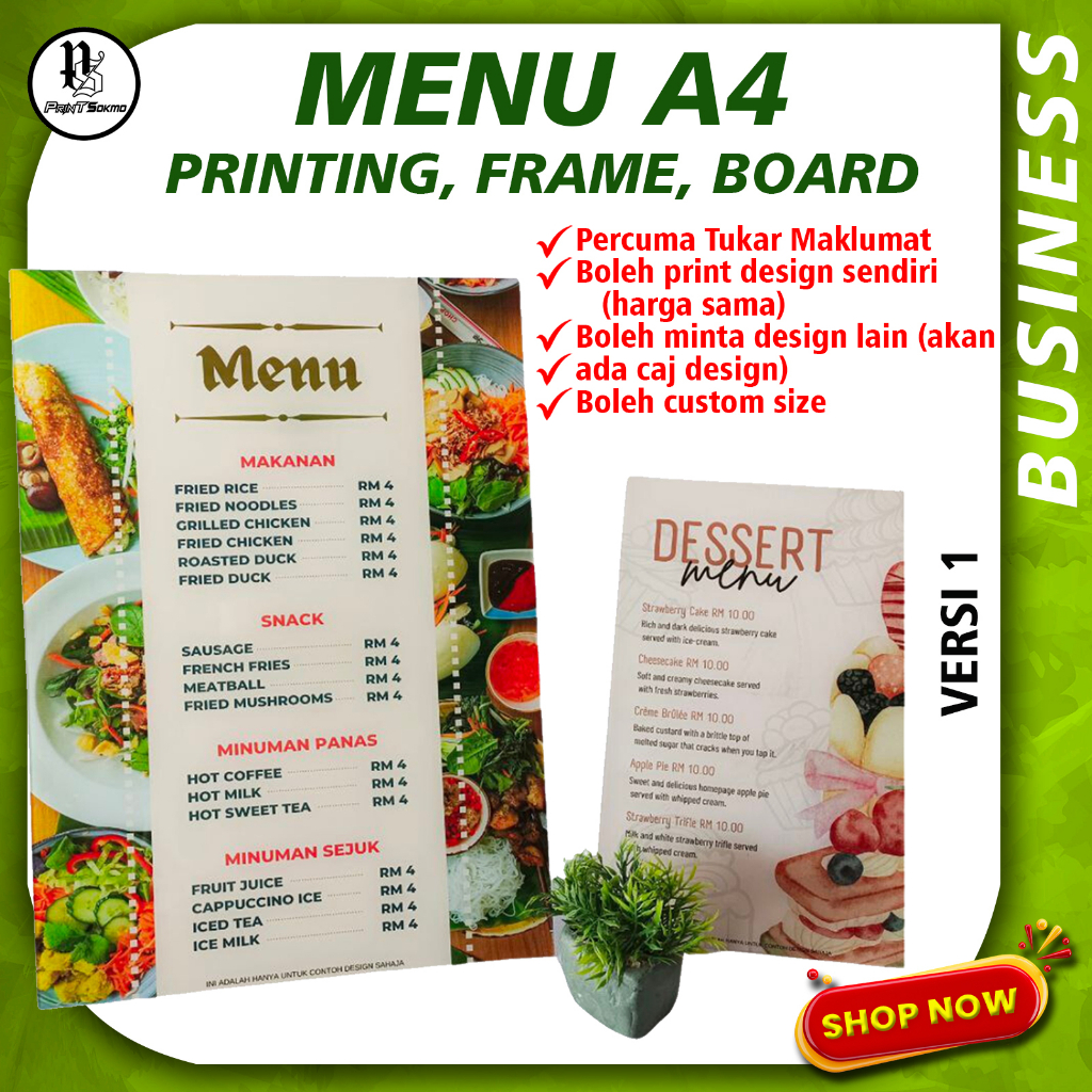 Menu Restaurant Coffee Shop Stall Bakery Custom Design Printing On ...