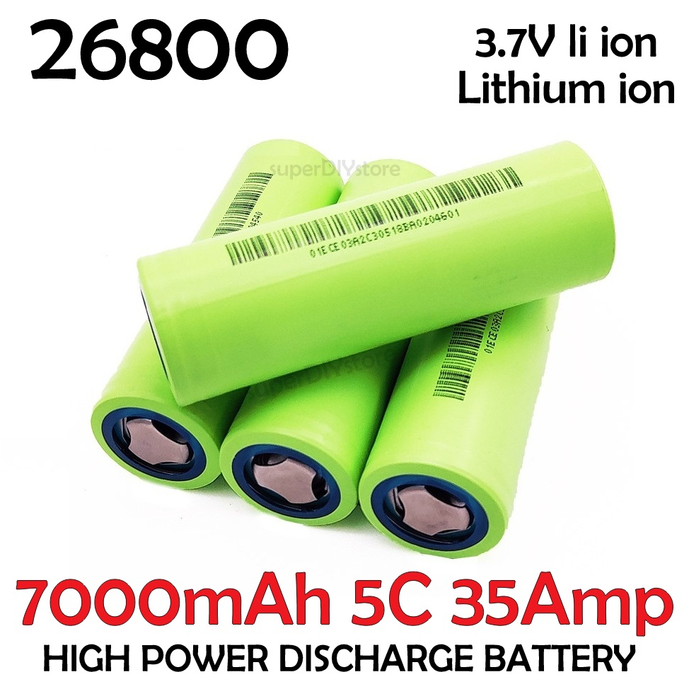 26800 High capacity Li ion 3.7V Lithium 7000mAh Rechargeable Battery ...