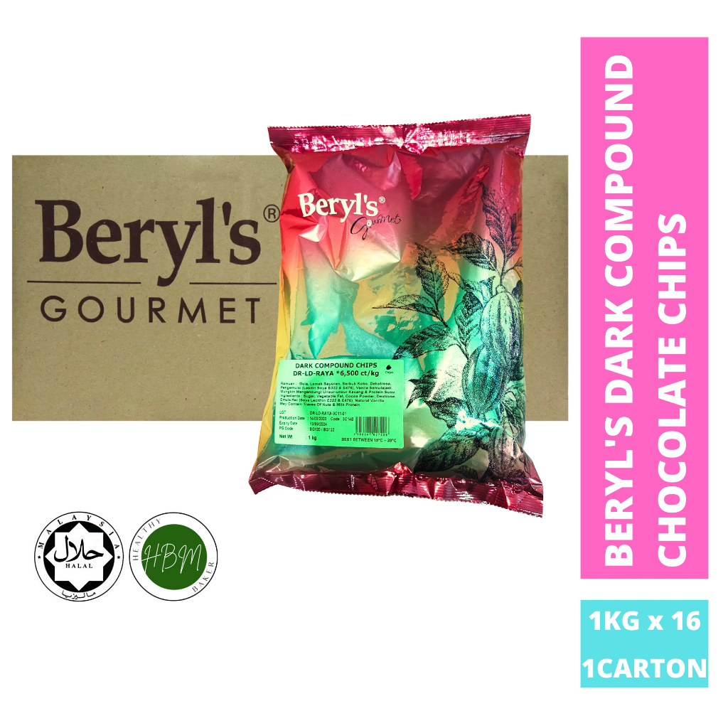 Beryls Chocolate DARK Compound Chip 1kg x 16Pkt 1 CARTON / Coklat Beryl ...