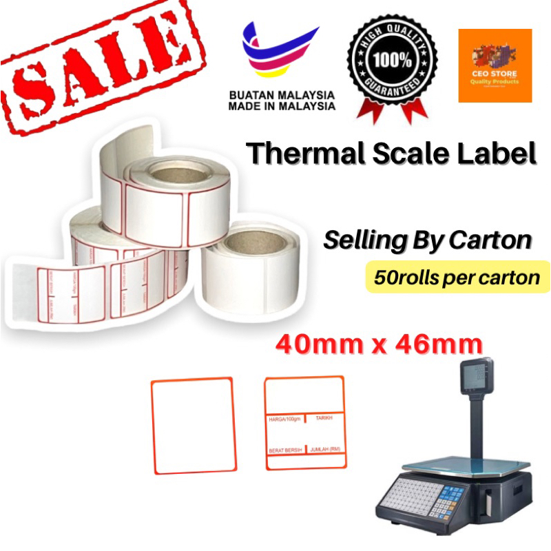 Thermal Scale Label Sticker Timbang Sticker 40mm x 46mm 600pcs per roll ...