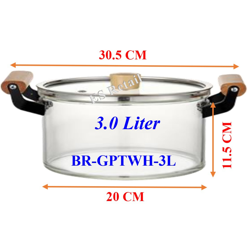 Glass pot Borosilicate glass pot Cooking pot with wood handle Kitchen ...