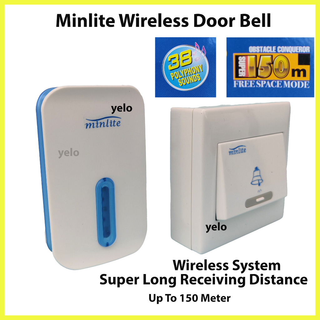Minlite Wireless Doorbell 3 pin plug, Crime kit Door Bell, Loceng Rumah ...