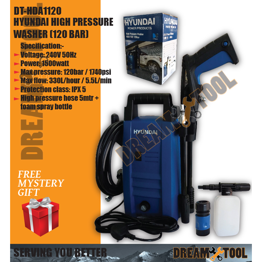 *MESIN CUCI KERETA* Hyundai High Pressure Washer 1500W (120 bar) DT-HDA1120 *MESIN CUCI KERETA ...