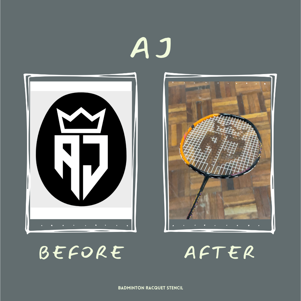 AJ ALPHABET DESIGN BADMINTON RACKET LOGO MOLD TEMPLATE STENCIL ACUAN ...