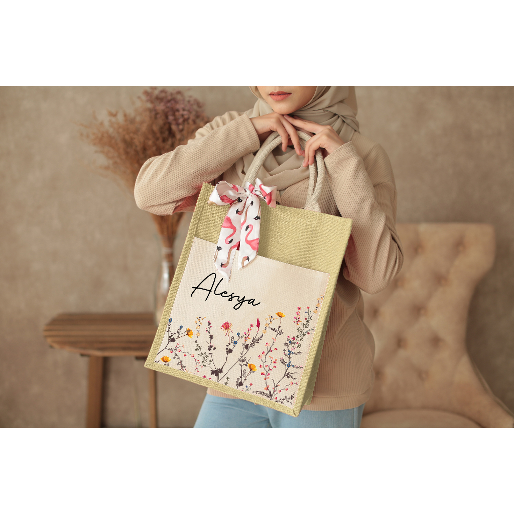 [BAG SULAM NAMA] JUTE BAG SLING TOTE CANVAS BAG MEDIUM SIZE ...
