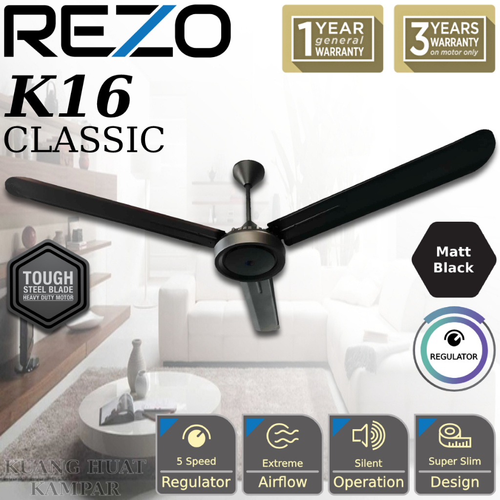 REZO 60" 5 SPEEDS STEEL BLADE CEILING FAN WITH REGULATOR K16 | Shopee ...