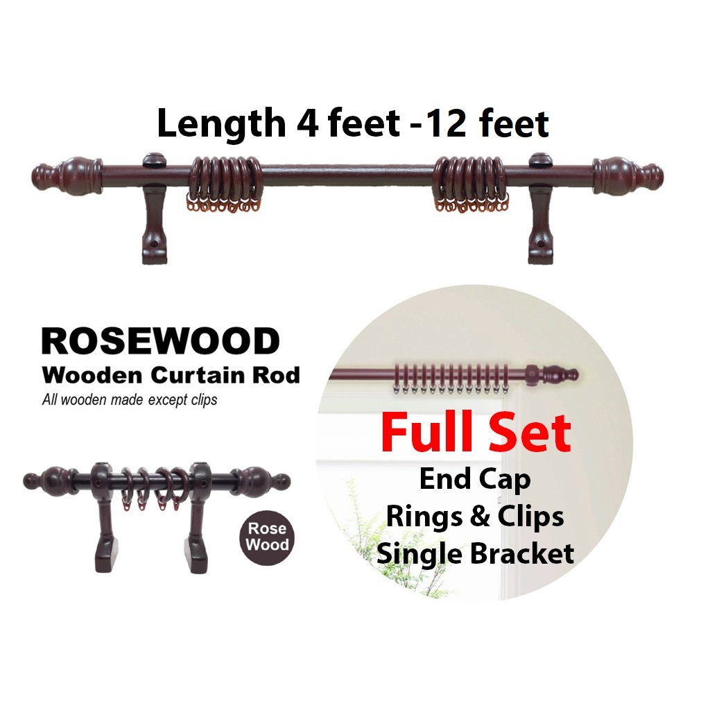 Wooden Curtain Rod & Complete Set Accessories / Rod Langsir Kayu ...