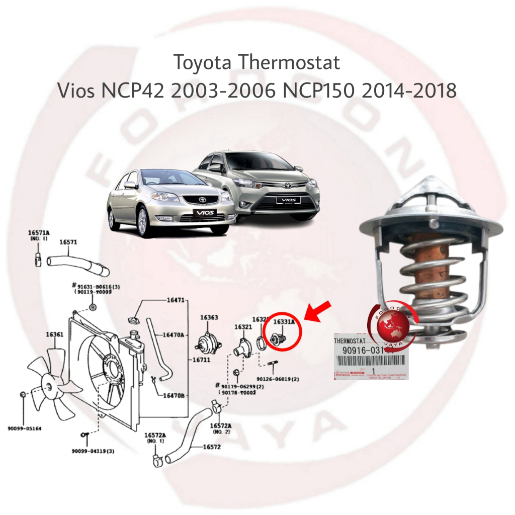 Toyota Vios Thermostat 82'c Vios NCP42 NCP150 Fortuner TGN51 Innova ...