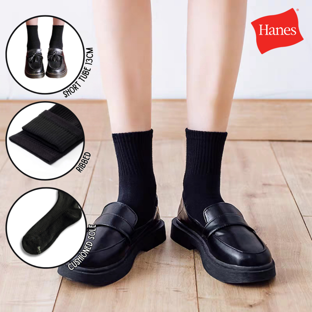 HANES Student Secondary School Women Plain Black Cushioned Bottom Ankle ...