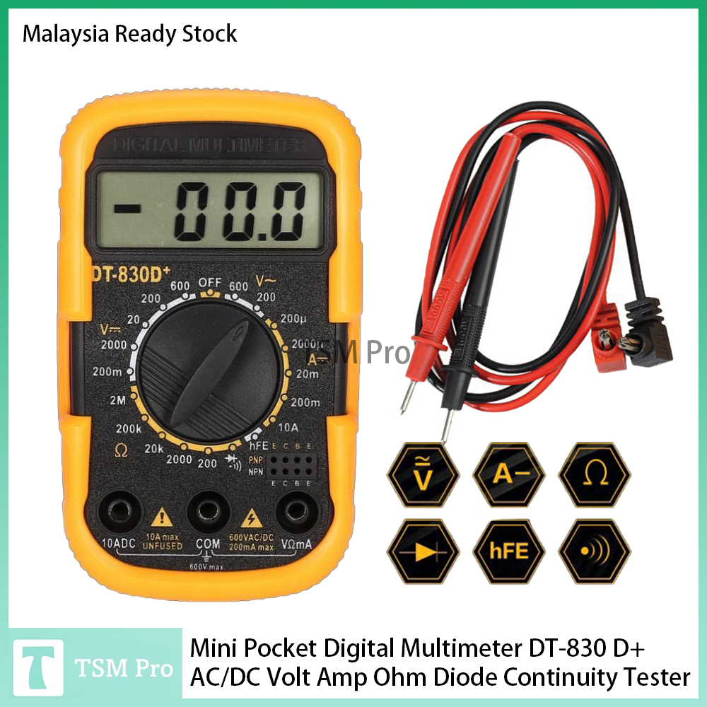 Mini Pocket Digital Multimeter DT-830D+ AC/DC Volt Amp Ohm Diode ...