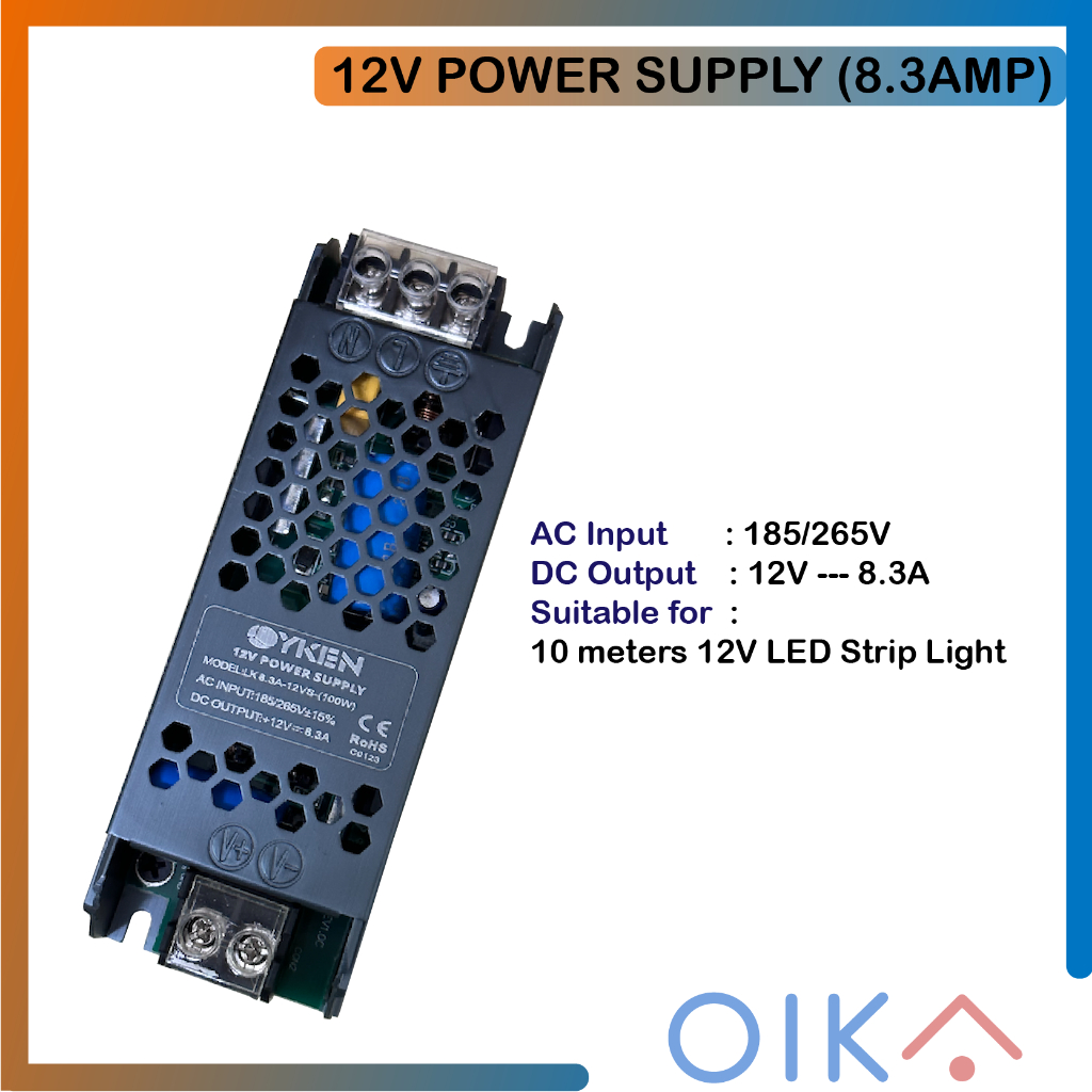 12V Power Supply 5A/8.3A AC Input 185/265V DC Output 12V for 12V LED ...