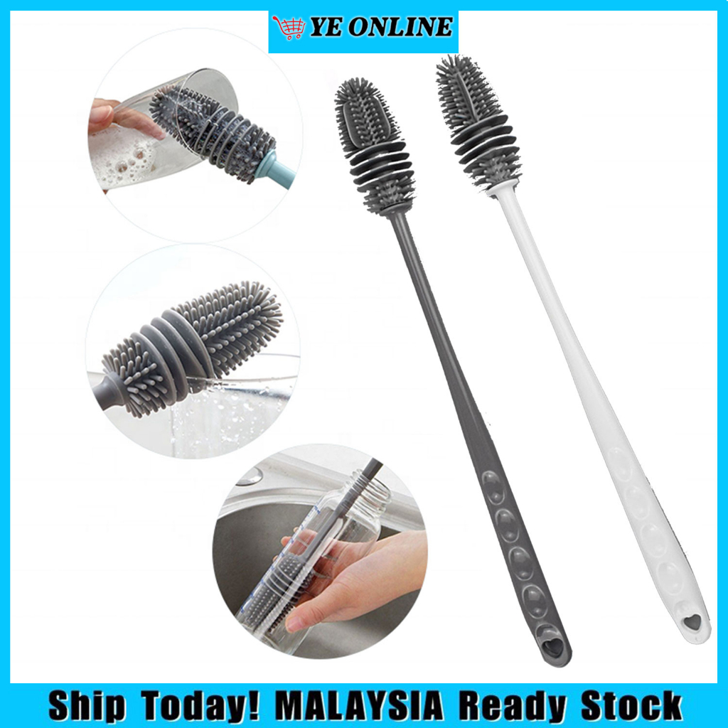 360 Silicone Long Handle Cup Brush Scrubber Multpurpose Clean Milk ...