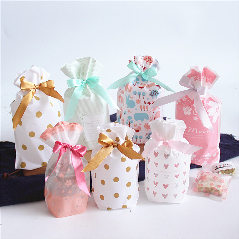 (10pcs per order) Ribbon Gift Bags Baking Birthday Wedding Cookies ...