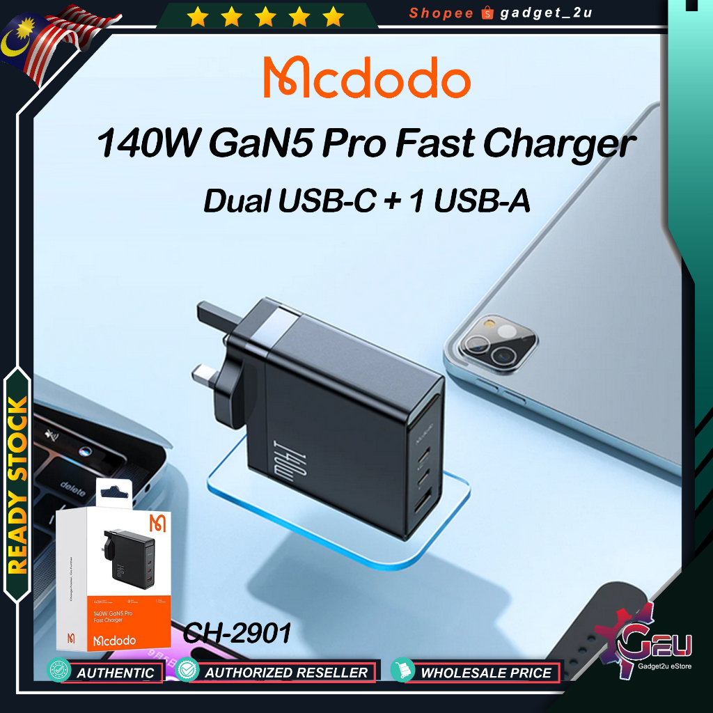 Original Mcdodo CH-2901 140W GaN 5 Pro Dual PD Type-C + USB Port Super ...