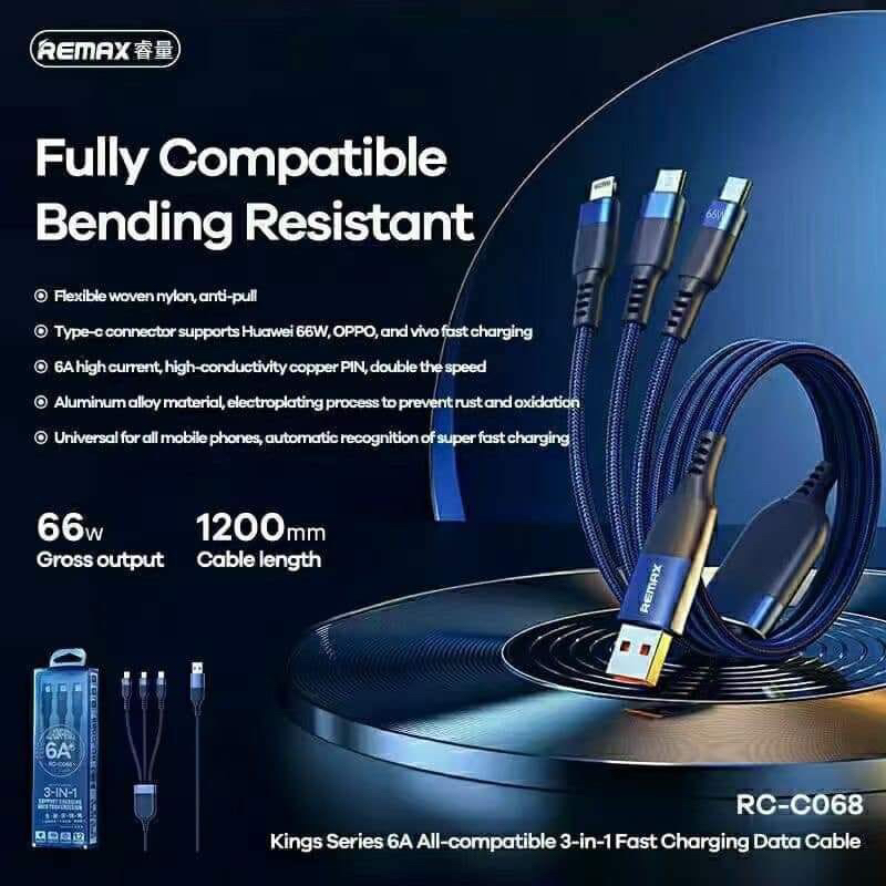 REMAX KING SERIES 6A ALL -COMPATIBLE 3 IN 1 FAST CHARGING DATA CABLE ...