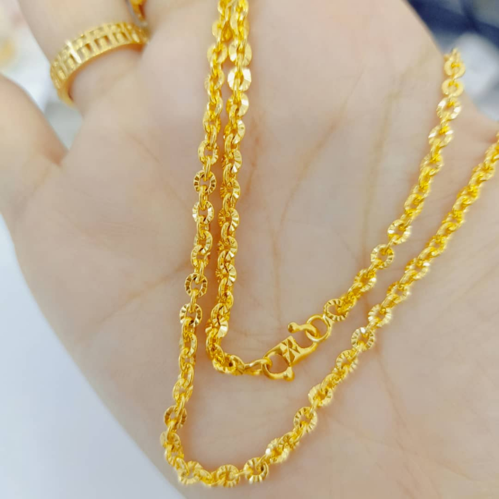 necklace Rantai Leher 24K Gold Plated (Rantai Leher Emas Bangkok) | Shopee Malaysia