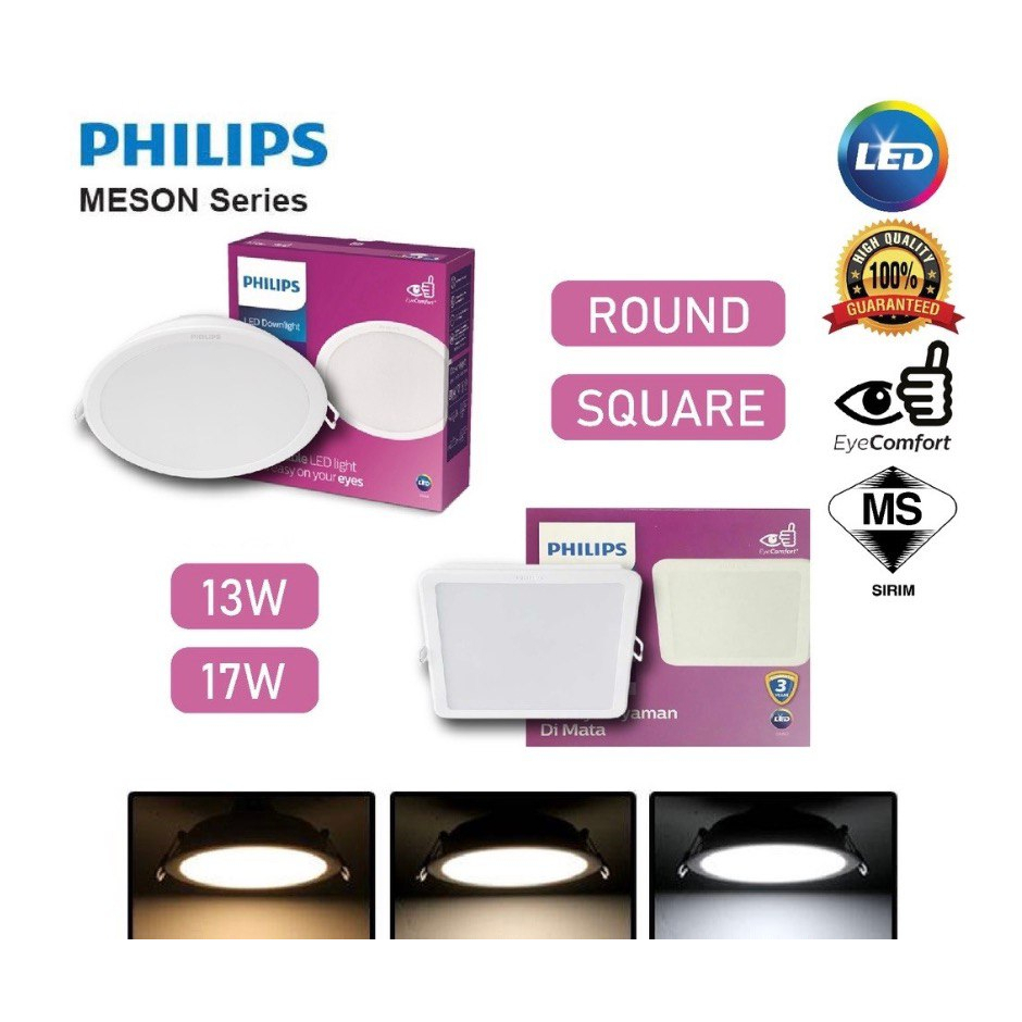 PHILIPS MESON Recessed Downlight 5" 6" 13W 17W Square/Round LED Ceiling ...