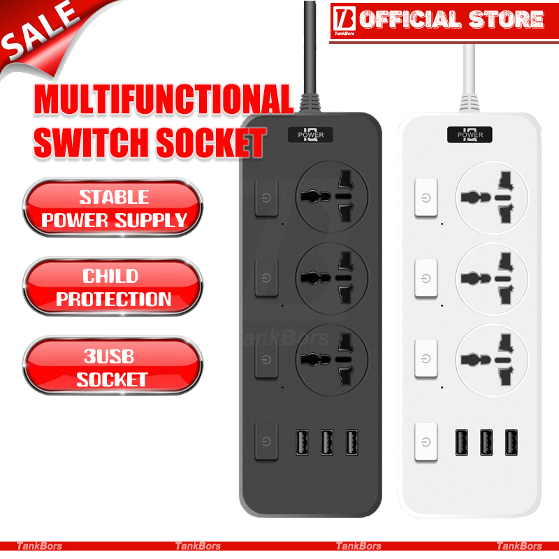 🇲🇾 Malaysia TankBors Universal Power Socket Extension With USB Ports ...