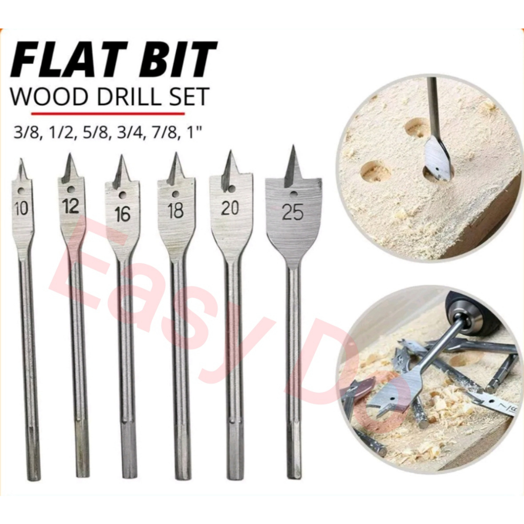 6PCS SILVER 10mm 12mm 16mm 18mm 20mm 25mm Flat Bit Wood Drill Bit Set ...