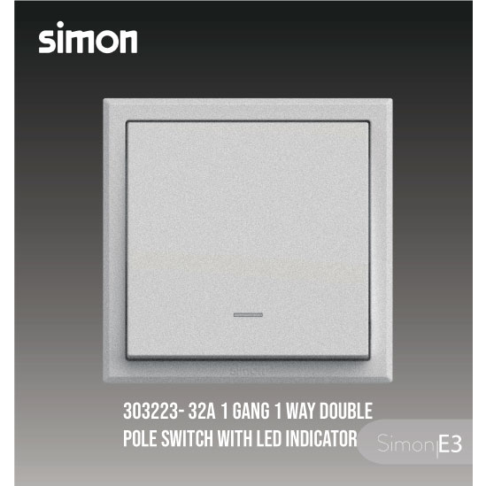 Simon E3 Series 32A 1 Gang 1 Way Double Pole Switch With LED Indicator ...
