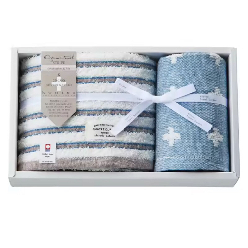 Imabari towel Kontex set of Face towel and Guest Towel Blue soft ...