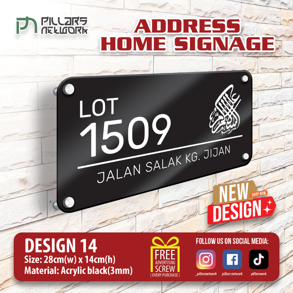 Custom Signage Rumah Plate Alamat Rumah Modern House Number Plat ...
