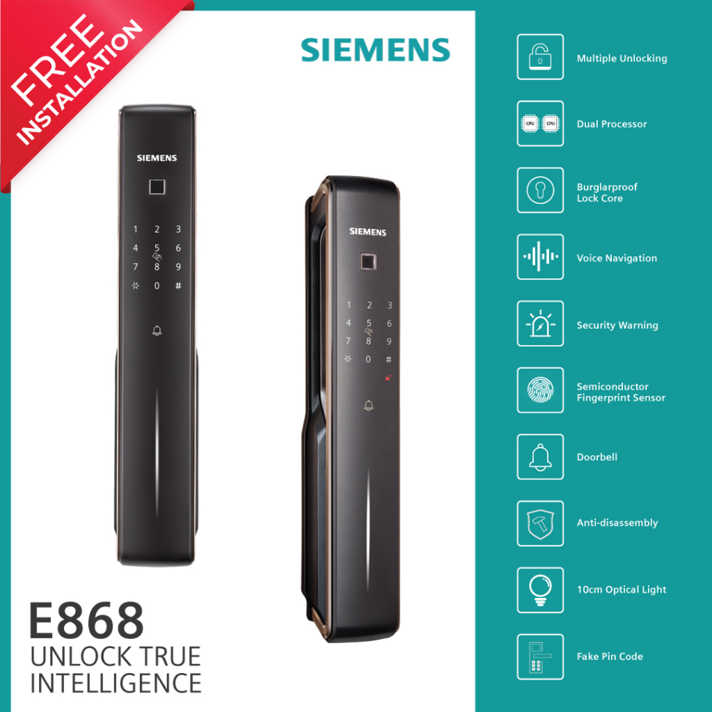 Siemens E868 Smart Lock (Bronze Gold) / Digital Lock / Door Lock ...