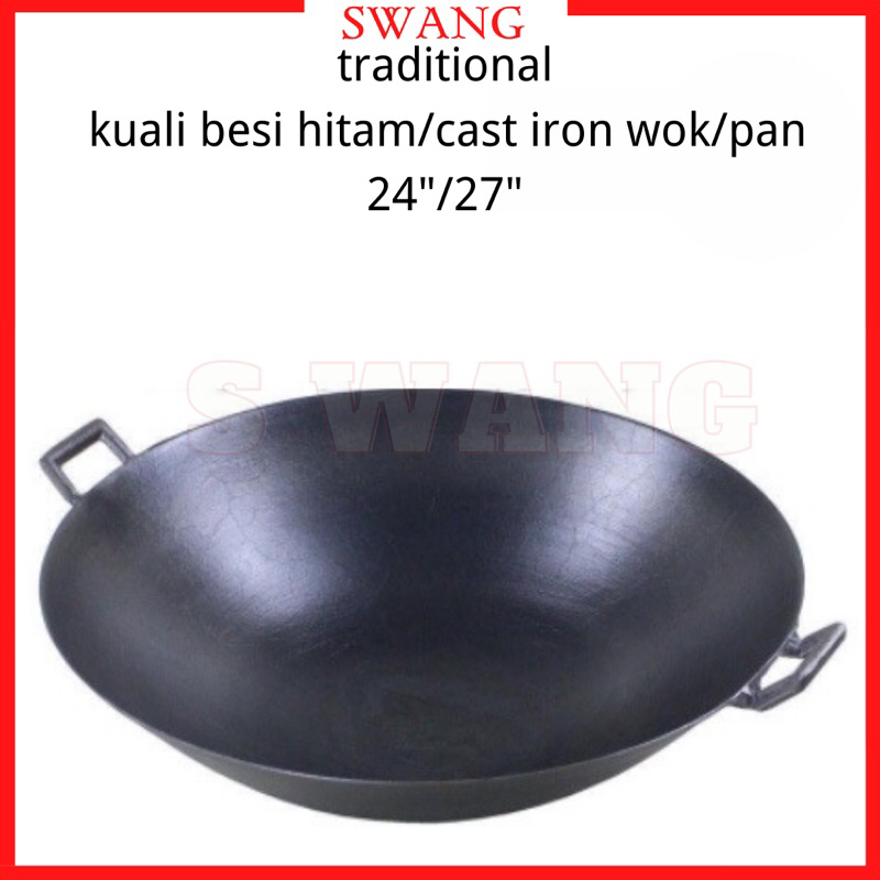 Traditional Old Fashioned CAST IRON WOK / Pan Non Stick Double Handle ...