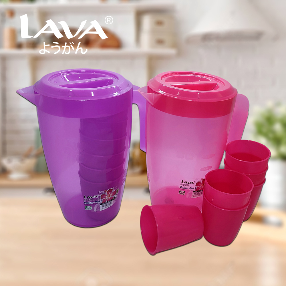 LAVA 2 Liter Jug Pitcher Set with 6’S 7oz cups Jug Air & 6 Cawan ...