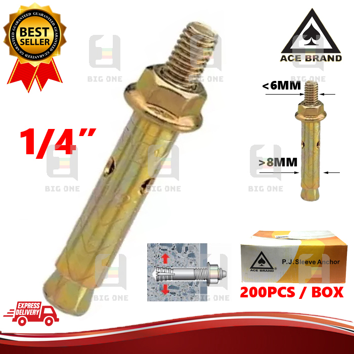 (200PCS) ACE 1/4" M6 SLEEVE ANCHOR METAL WALLPLUG WALL PLUG PALAM ...