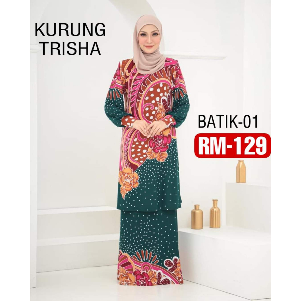 B01B10 Baju Kurung Moden Corak Batik Anti-Kedut Labuh Patuh Syariah Selesa Cantik Anggun Bergaya ...