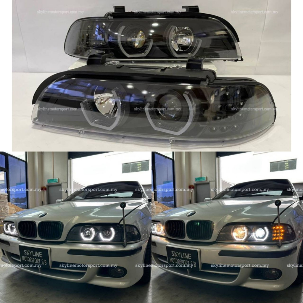 BMW E39 5 Series Head Lamp Daylight Projector 3D DRL Led Black 100% ...
