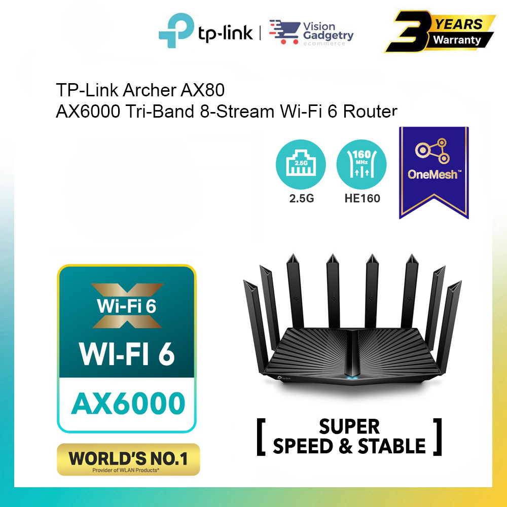 TP-Link Archer AX80 AX6000 8-Stream WiFi 6 Gigabit Wireless Router UniFi/Maxis/Time/Celcom ...