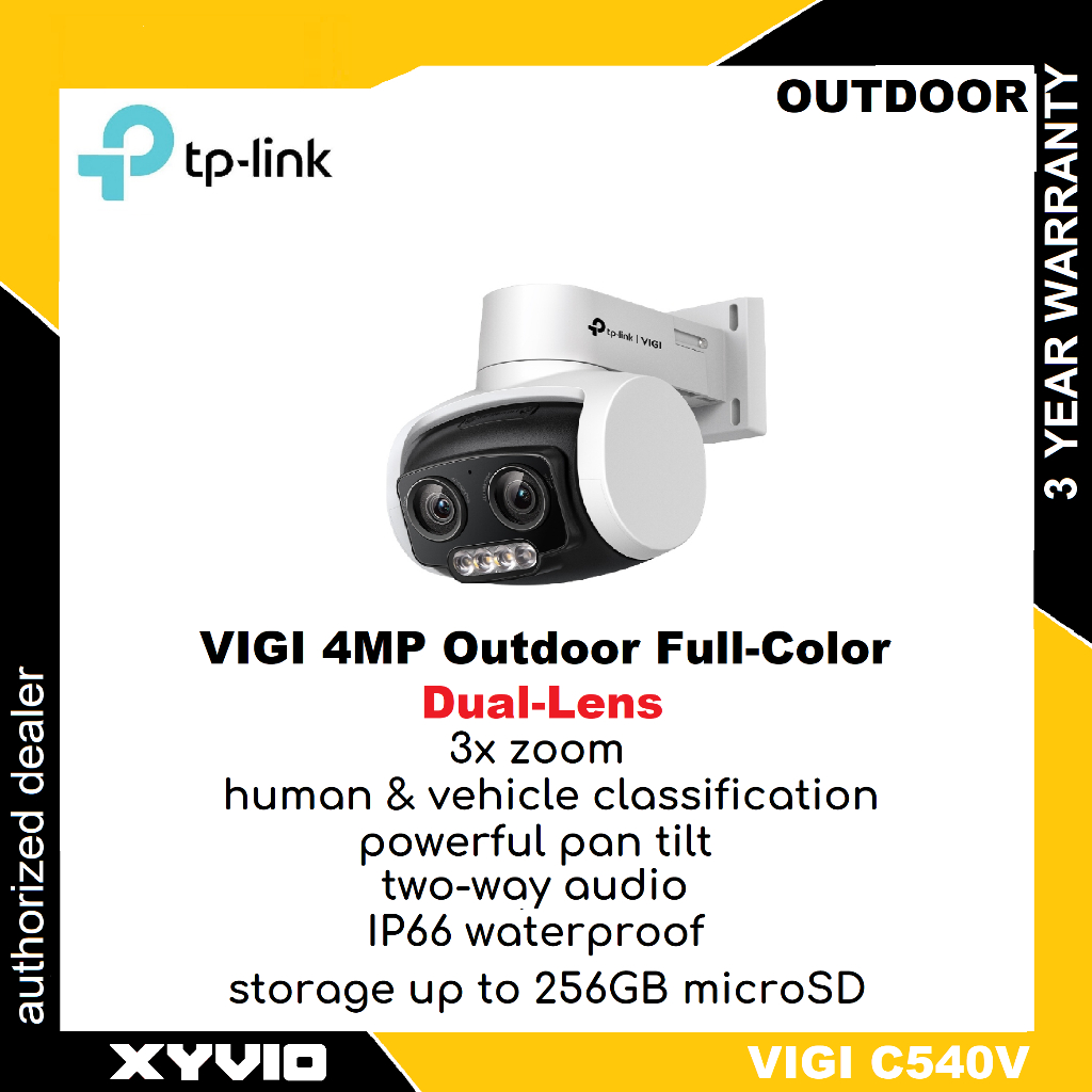 TP-LINK VIGI C540V VIGI 4MP Outdoor Full-Color Dual-Lens Varifocal Pan ...