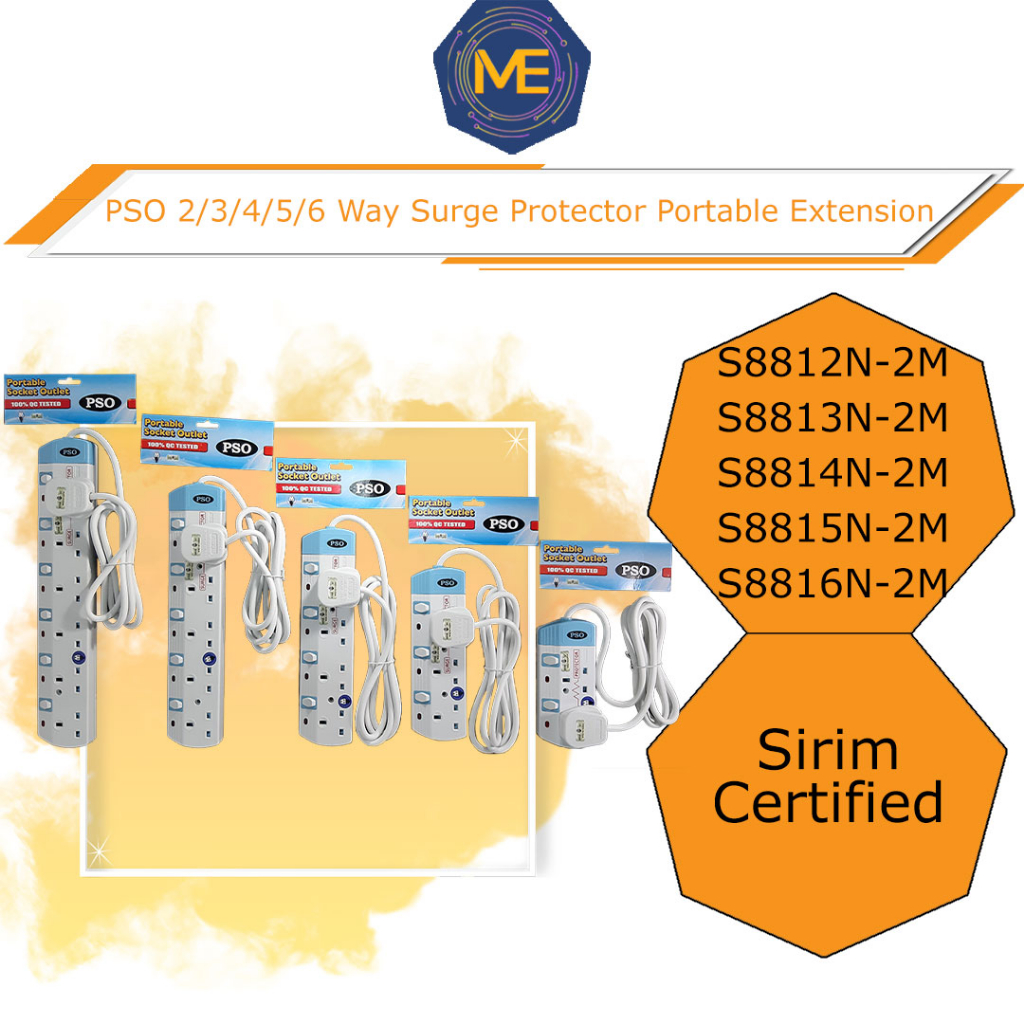 Sirim Pso 2 3 4 5 6 Way Surge Protector Portable Extension Trailing Socket 2m Extantion