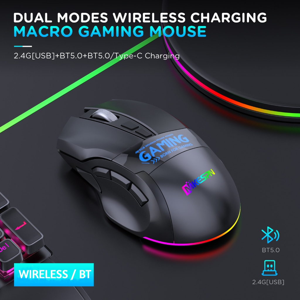 RGB Wireless Mouse Bluetooth Mice W10 Mouse 2400DPI LED Gaming ...