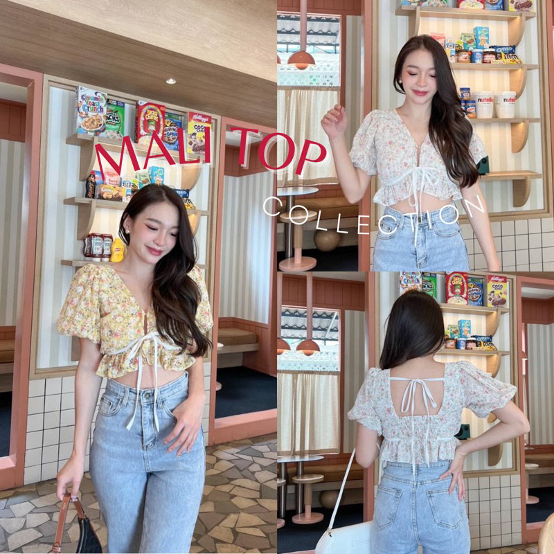 Mali Top Flower Crop Top [𝗥𝗘𝗔𝗗𝗬 𝗦𝗧𝗢𝗖𝗞]🔥 | Shopee Malaysia