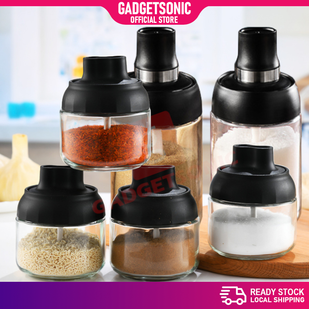 Seasoning Bottle Glass Jar Spoon Lid Airtight Container Salt Spice ...